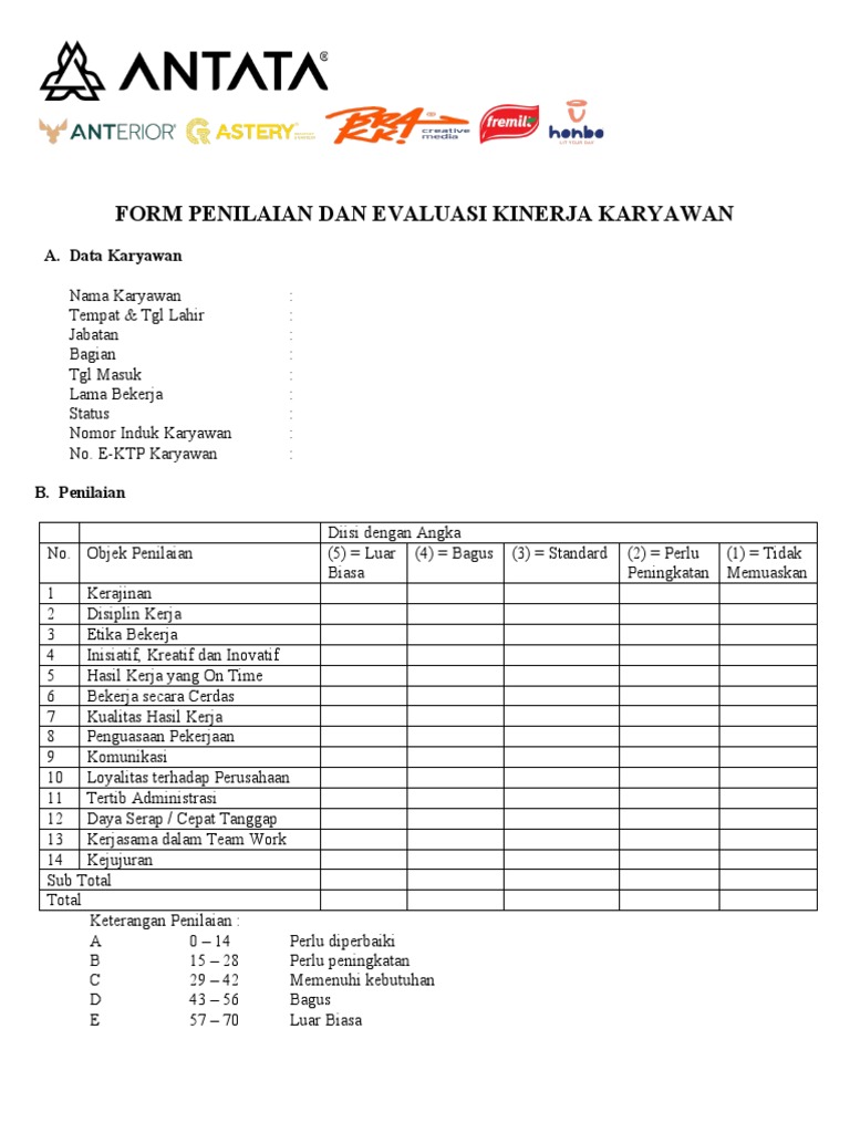 Form Penilaian Dan Evaluasi Kinerja Karyawan | PDF