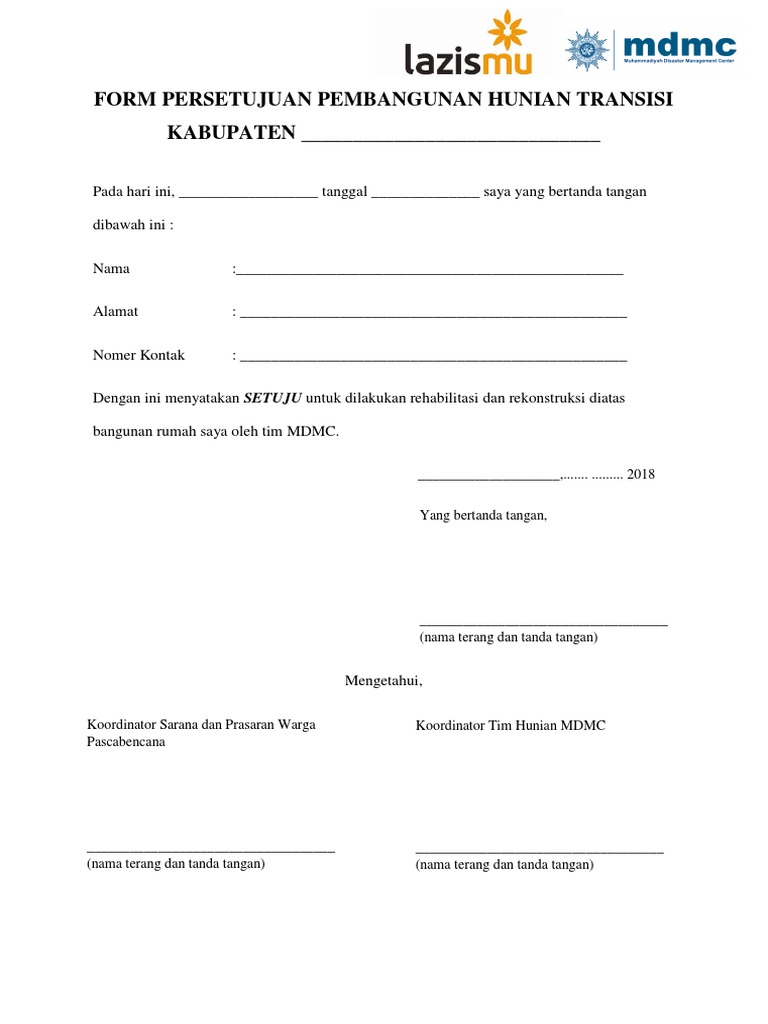 Form Persetujuan Pembangunan Hunian Transisi | PDF | Hukum