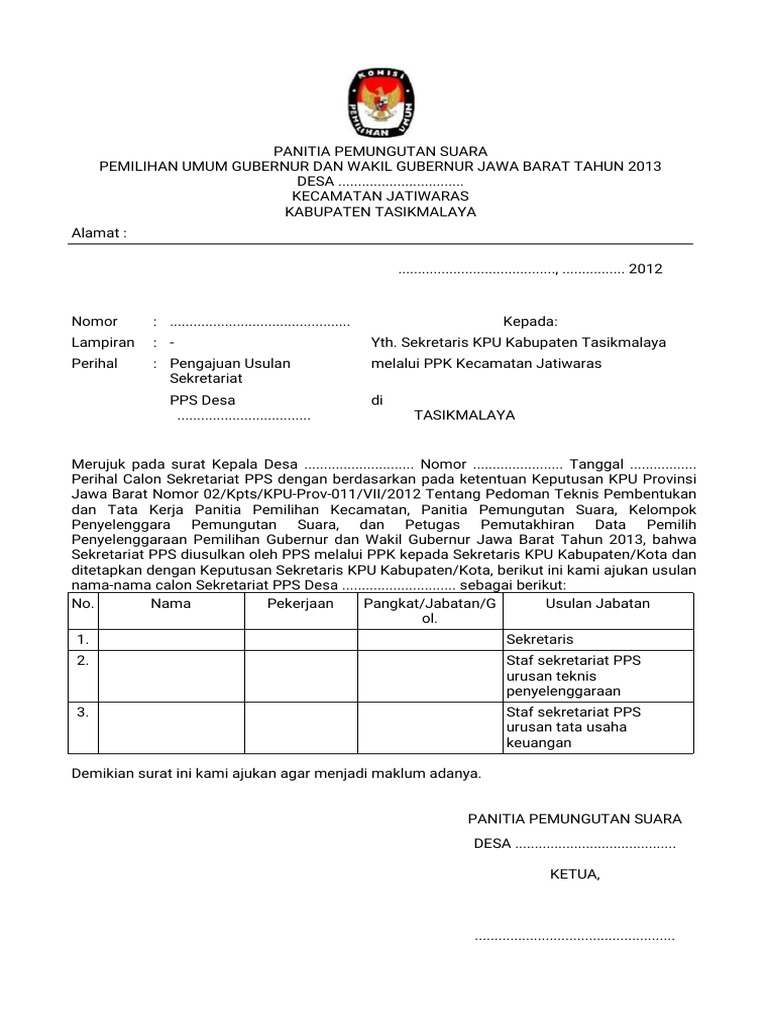 Contoh Surat Pengajuan Usulan Sek Pps | PDF