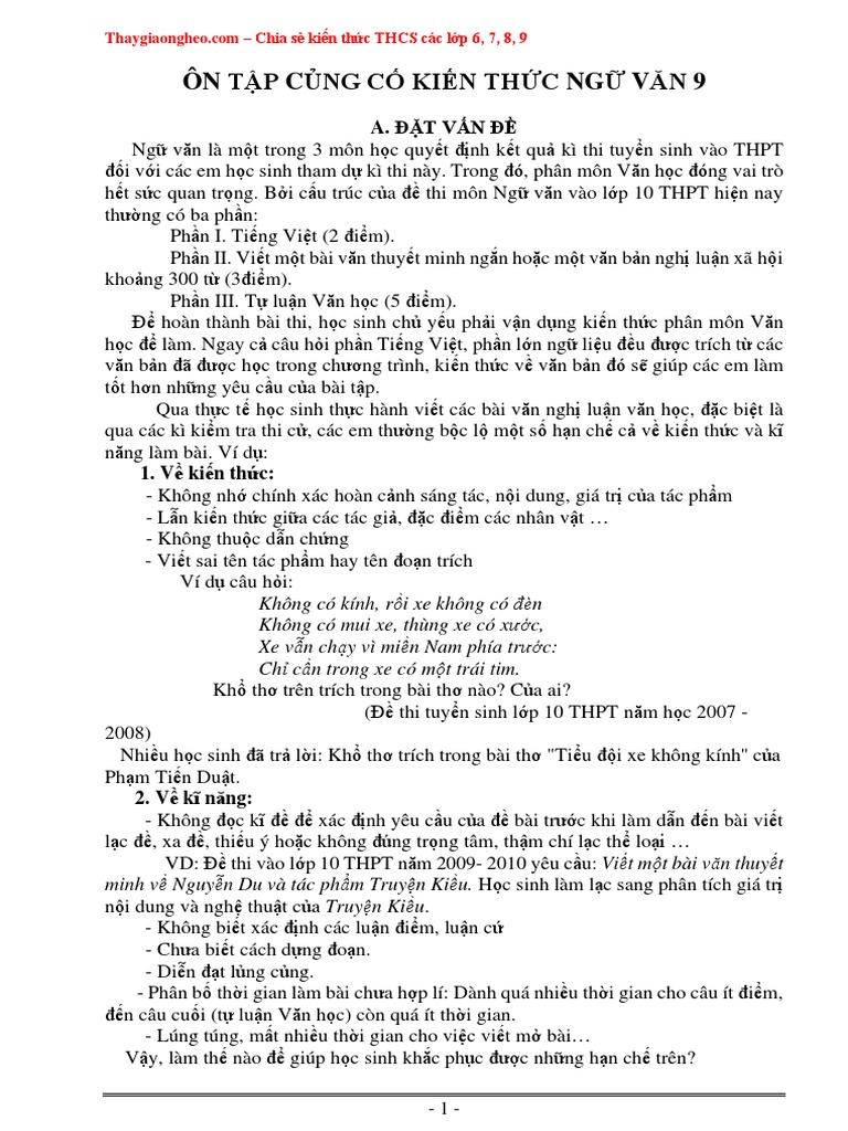 On Tap Cung Co Kien Thuc Ngu Van 9 | PDF