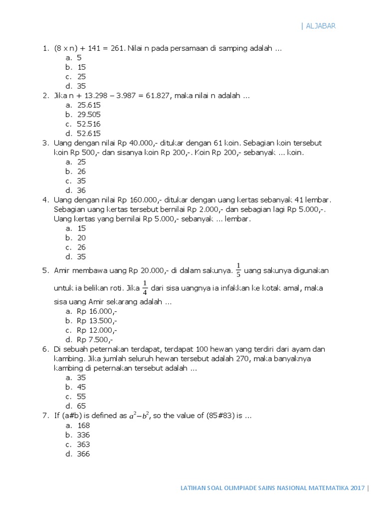 Soal Latihan Persiapan OSN - Aljabar | PDF