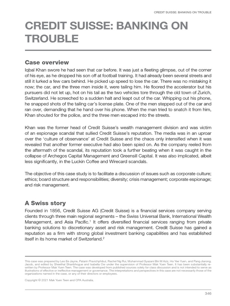 Credit Suisse Case Study | PDF | Credit Suisse | Financial Economics