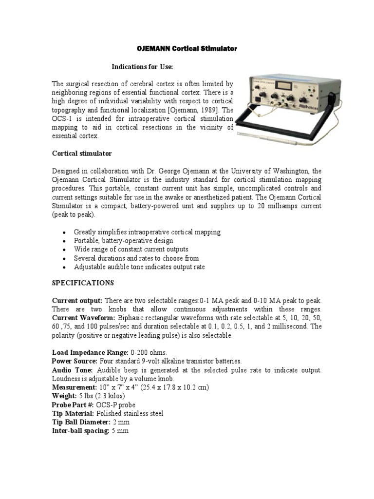 Ojemann Cortical Stimulator Overview | PDF | Cerebral Cortex | Electricity