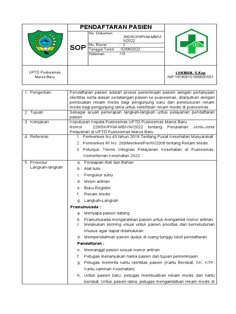 3.1.1.2 Sop Pendaftaran Pasien Ilp | PDF