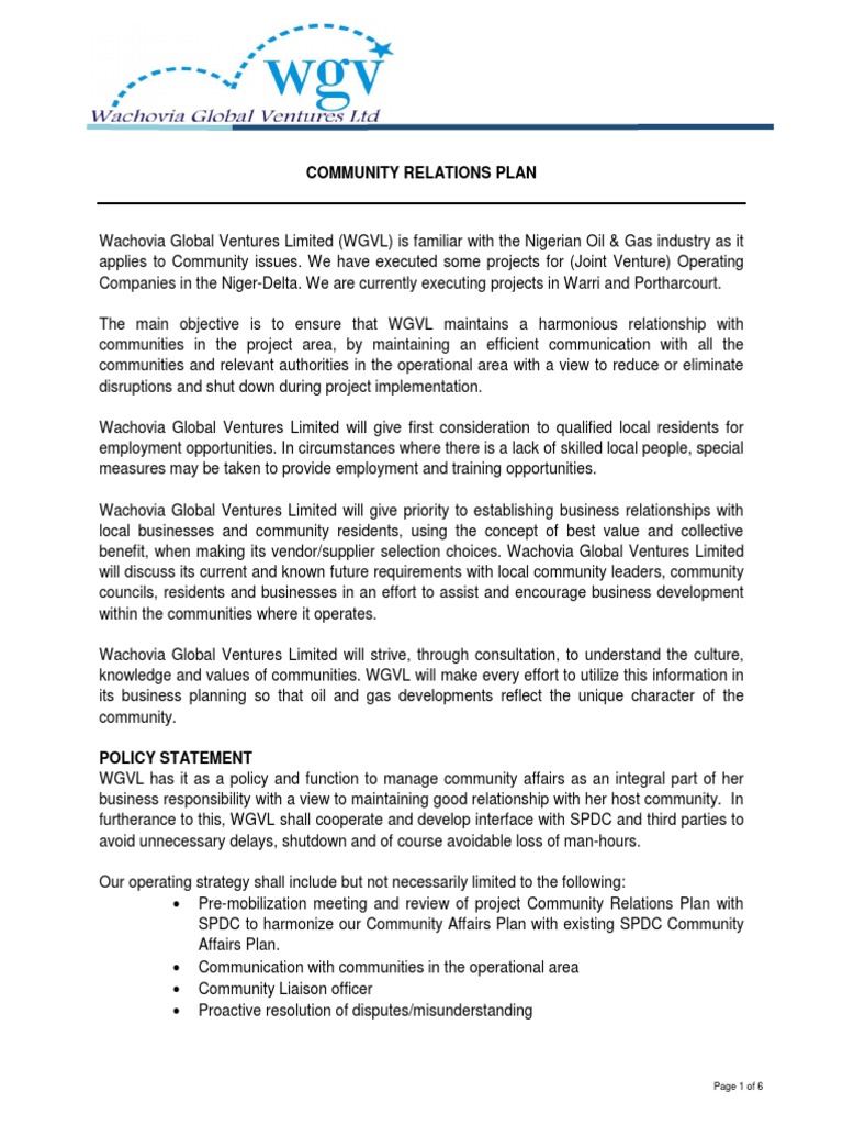 23.5.0.E - Community Relation Plan | PDF | Employment