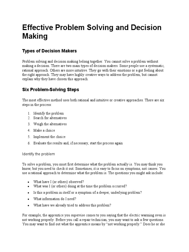 Problem Solving & Decision Making Guide | PDF | Decision Making ...