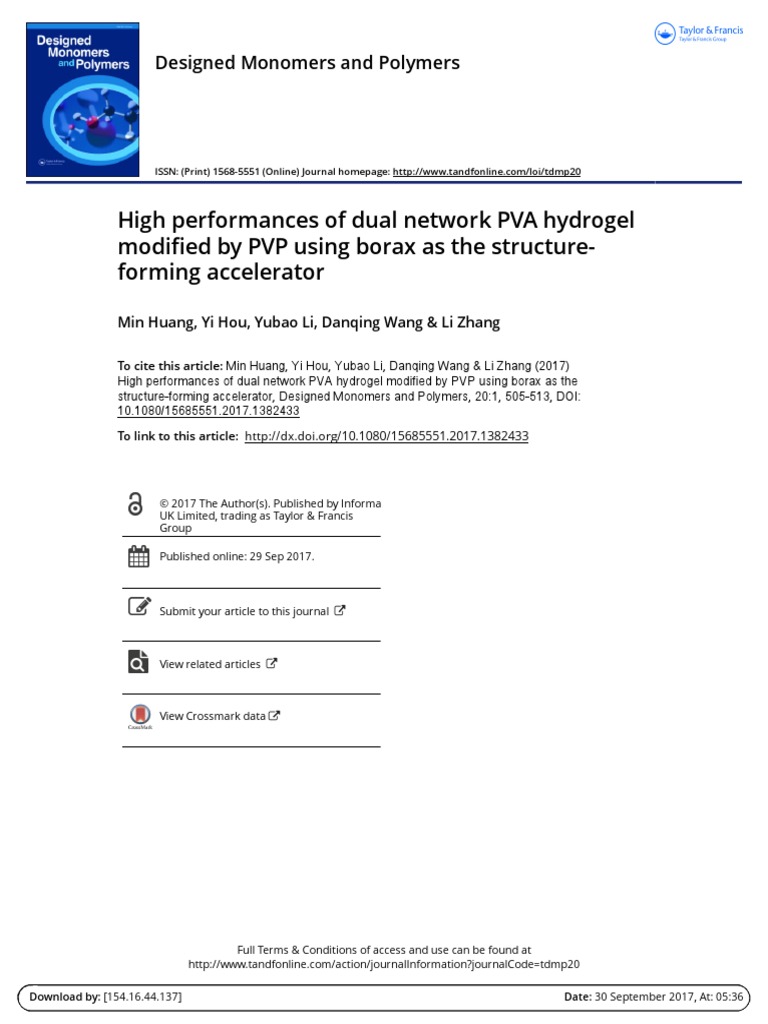 High Performances of Dual Network PVA Hydrogel Mod | PDF