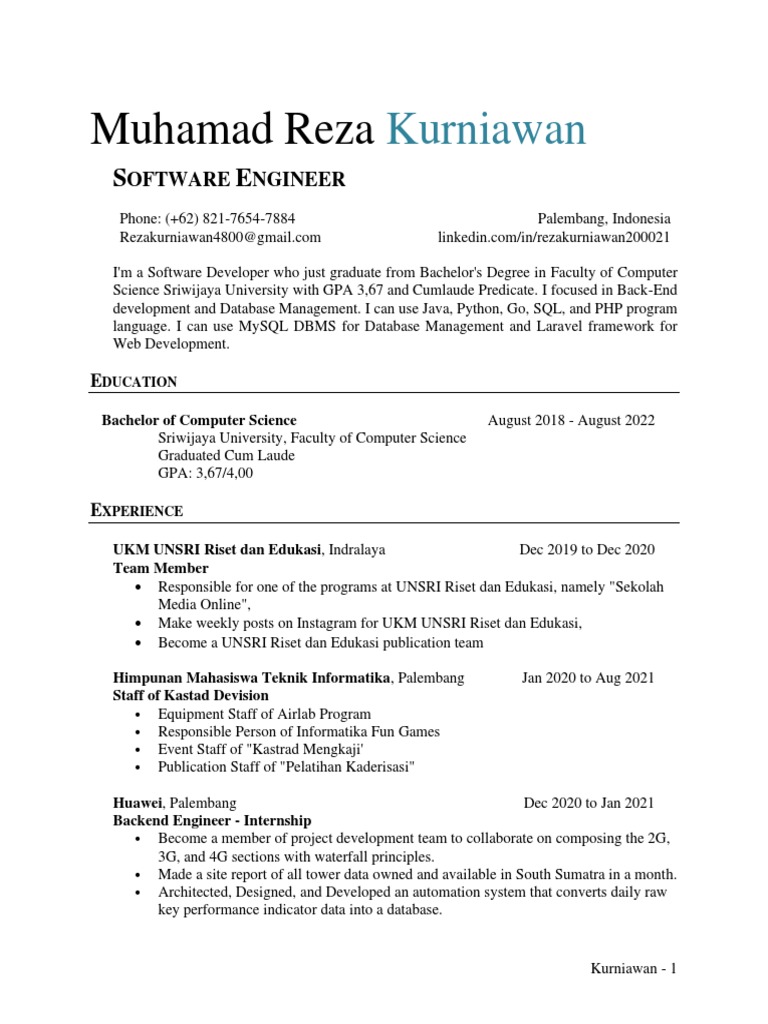 CV - Muhamad Reza Kurniawan | PDF