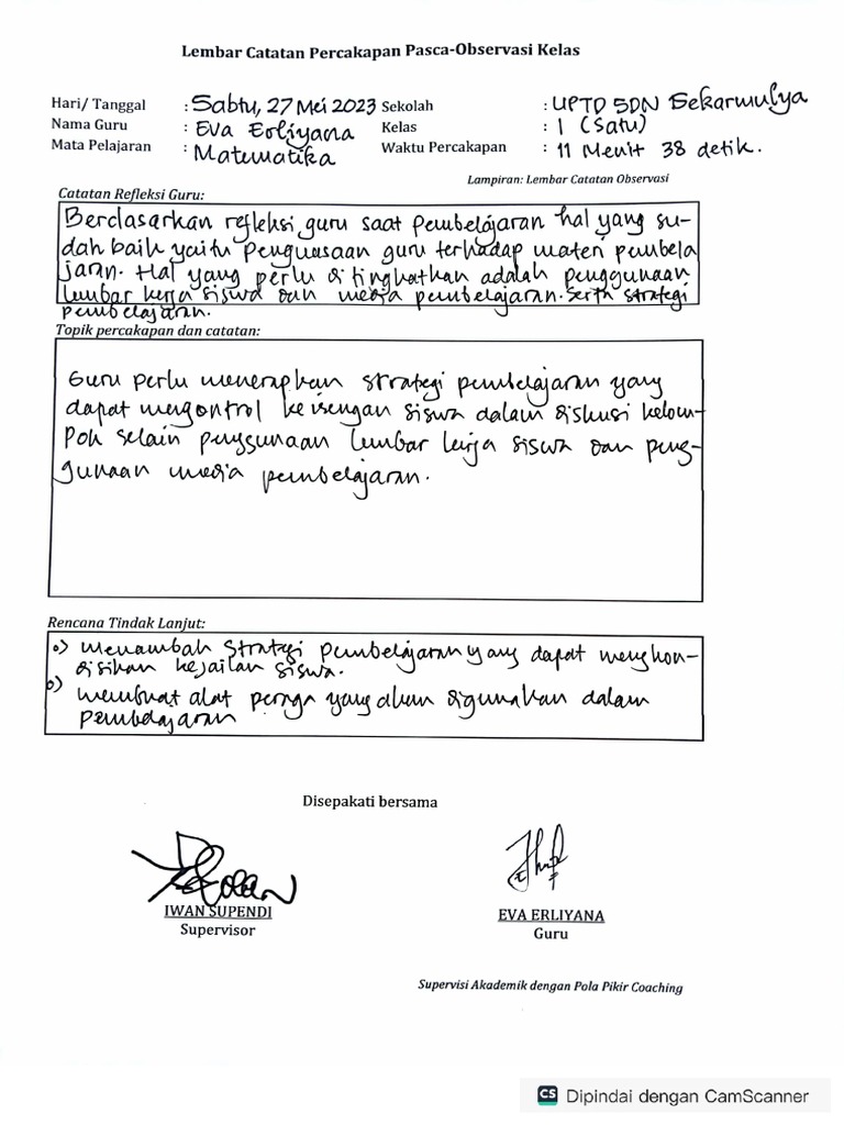 Lembar Percakapan Pasca Observasi | PDF