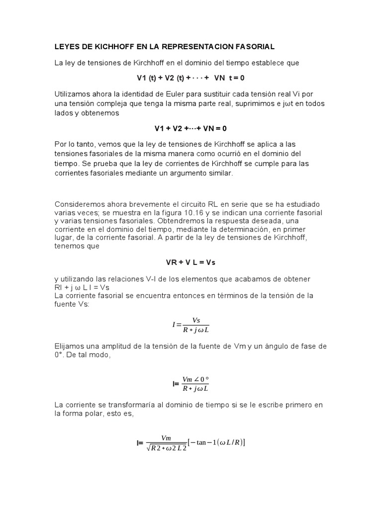 Leyes de Kirchhoff en Análisis Fasorial | PDF | voltaje | Corriente ...