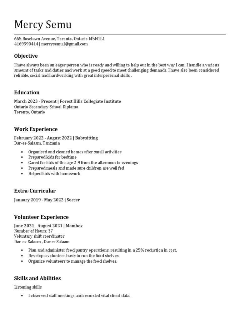 MercyInnocent Semu Resume - Mercy's Resume | PDF