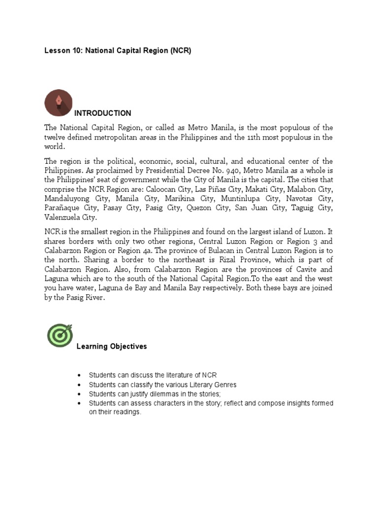 Lesson 10 NCR | PDF | Metro Manila | Interpersonal Relationships