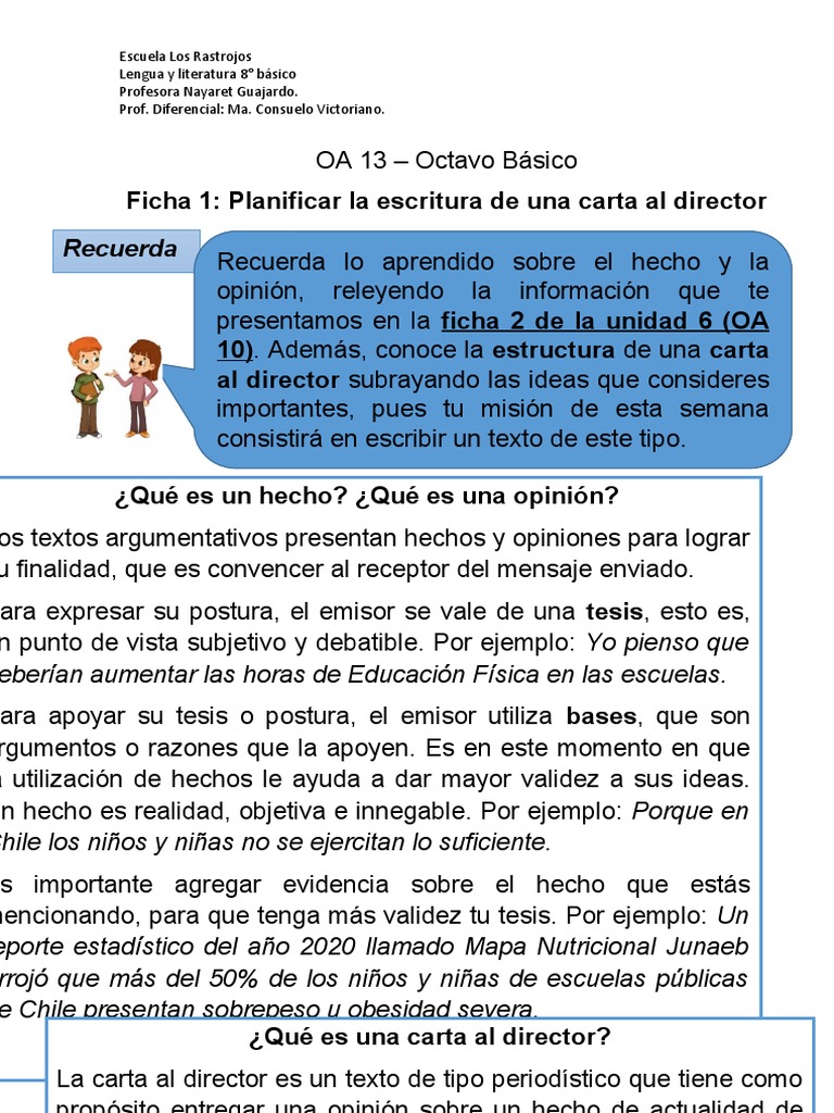 Actividad Carta Al Director 8 Básico | PDF