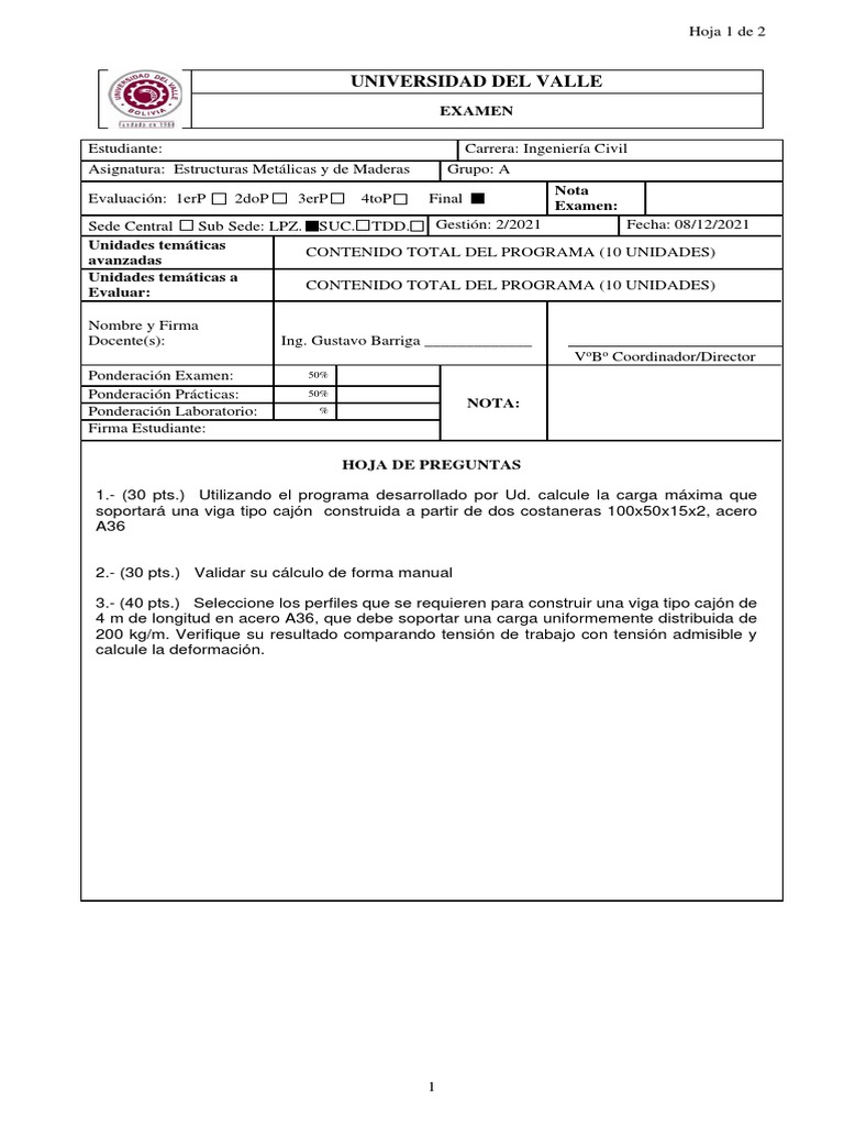 Final Estructuras Metalicas 2-2021 | PDF