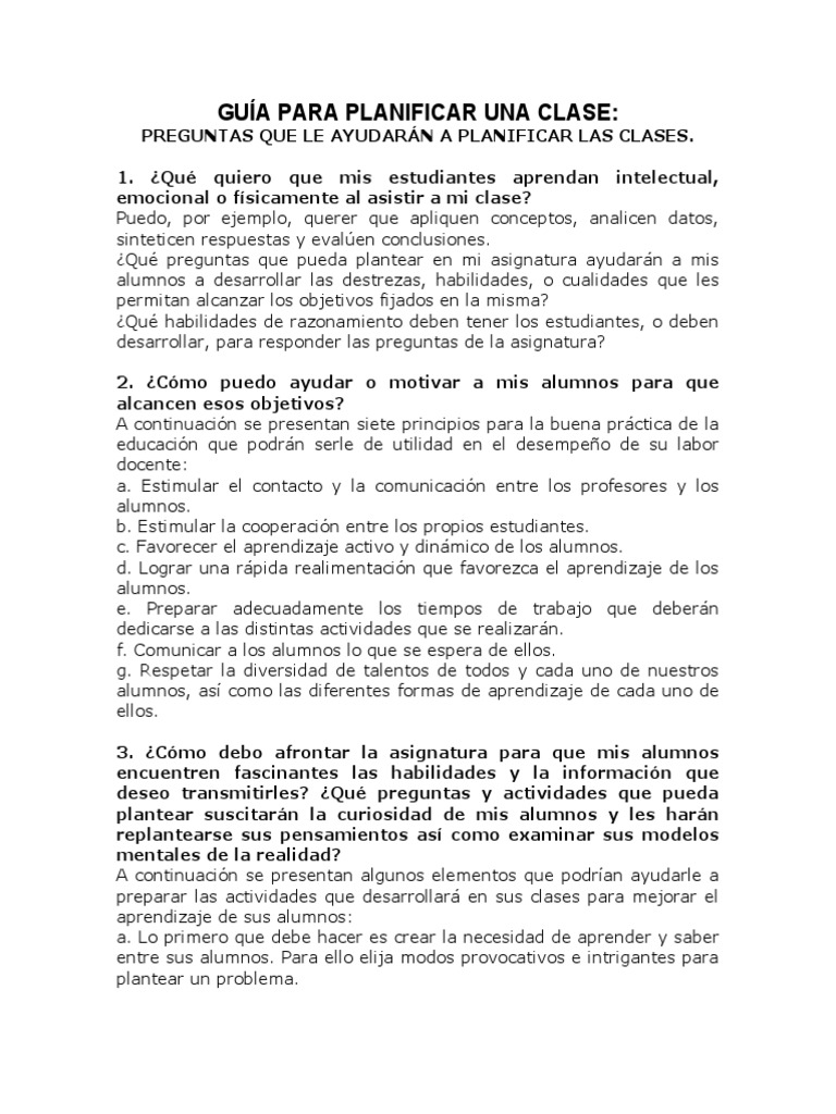 Guía para Planificar Una Clase | PDF | Aprendizaje | Evaluación Guía para Planificar Una Clase | PDF | Aprendizaje | Evaluación