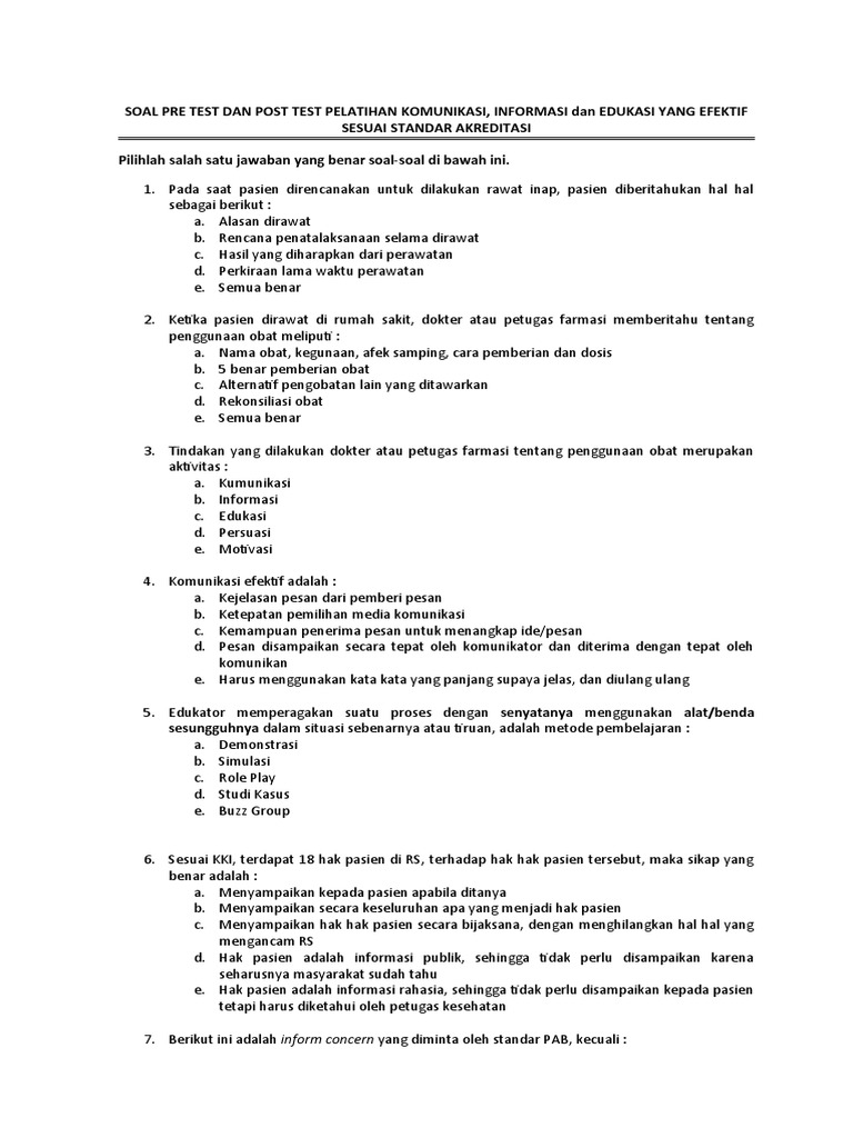 Soal Pre Test Pelatihan Kie | PDF | Sains & Matematika