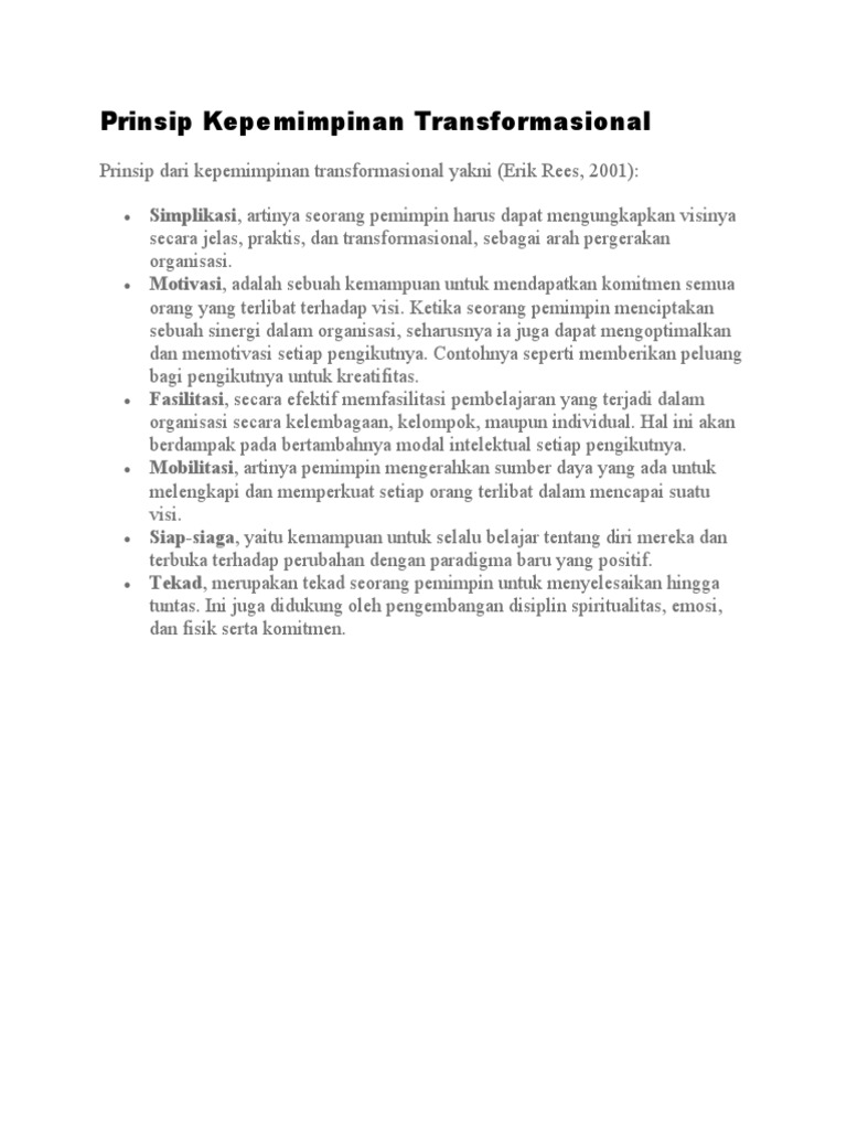 Prinsip Kepemimpinan Transformasional | PDF