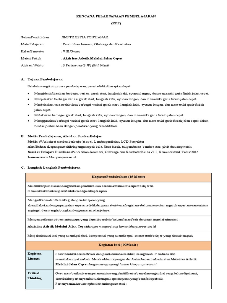 RPP Lari Jarak Pendek | PDF