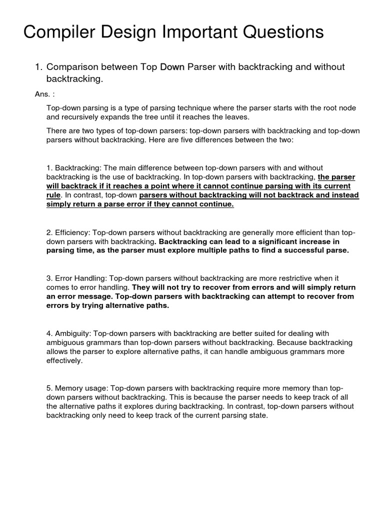 Compiler Design Important Questions | PDF