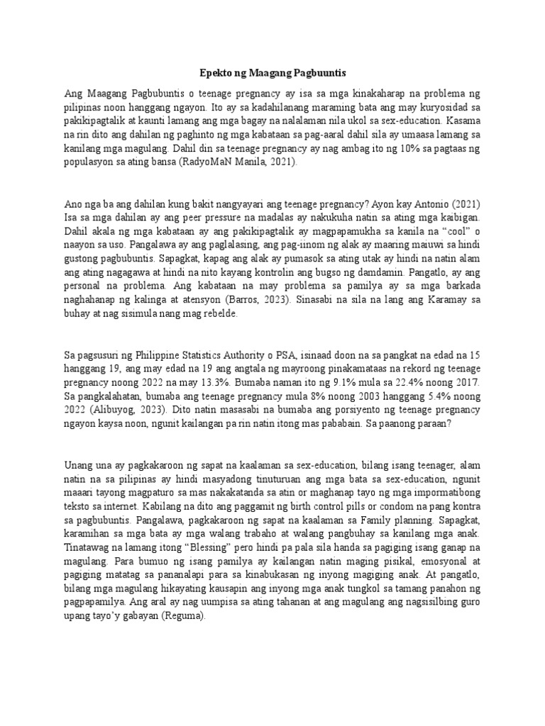 Epekto NG Maagang Pagbuuntis | PDF