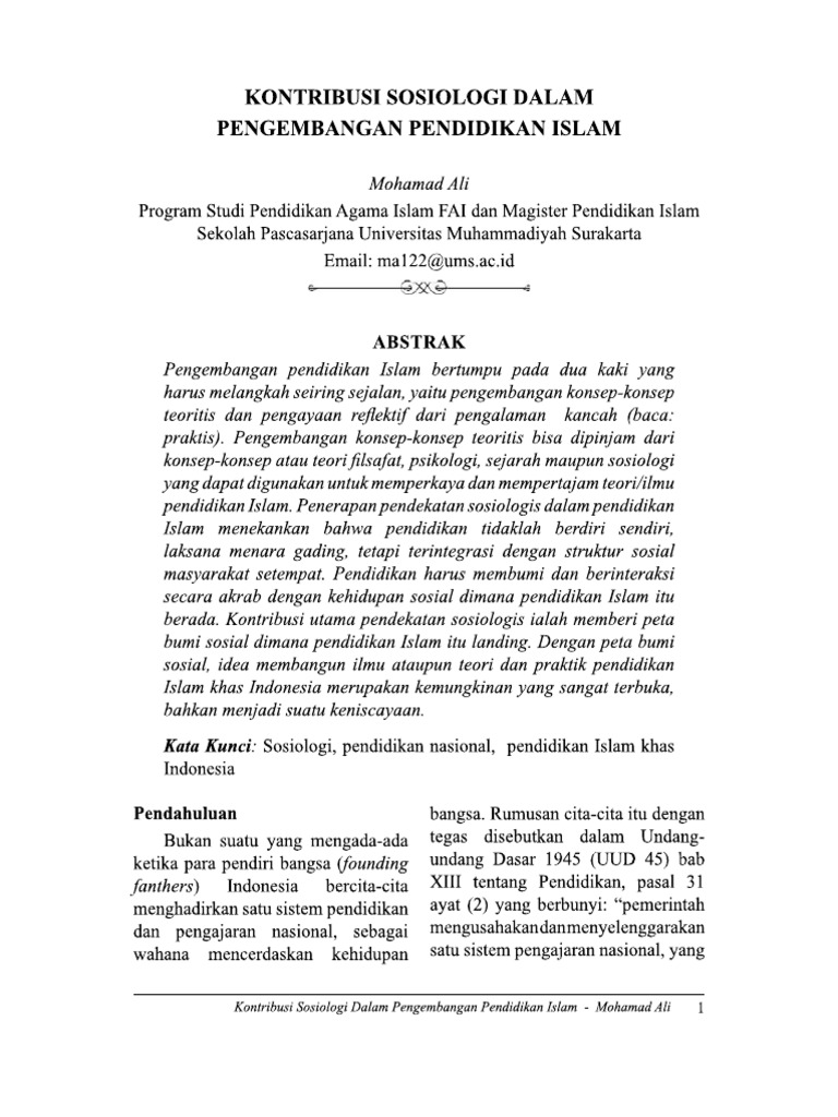Kontribusi Sosiologi Dalam Pengembangan Pendidikan Islam | PDF