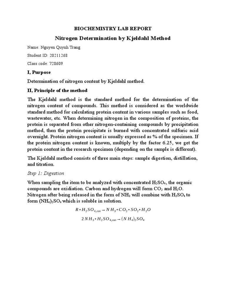 Nitrogen Determination by Kjeldahl Method | PDF | Ammonia | Analytical ...