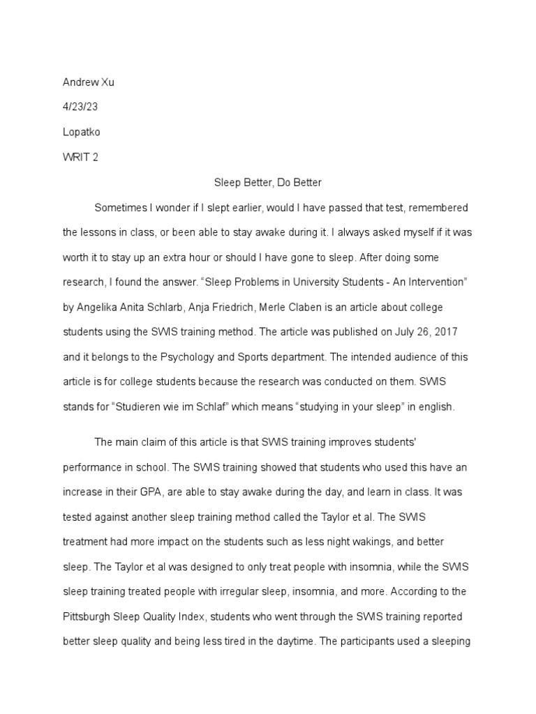 Writing 2 Wp1 2 Pdf Infographics Sleep
