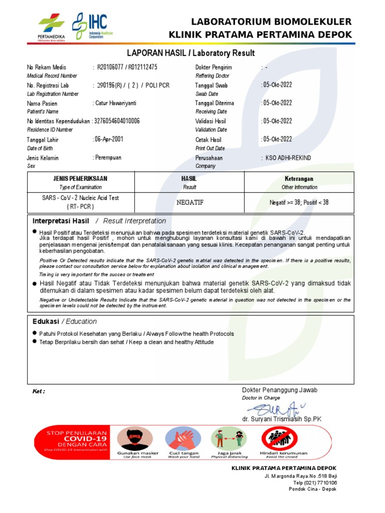 501537553-Hasil-Pcr-Catur Hawariyanti-05102022 | PDF