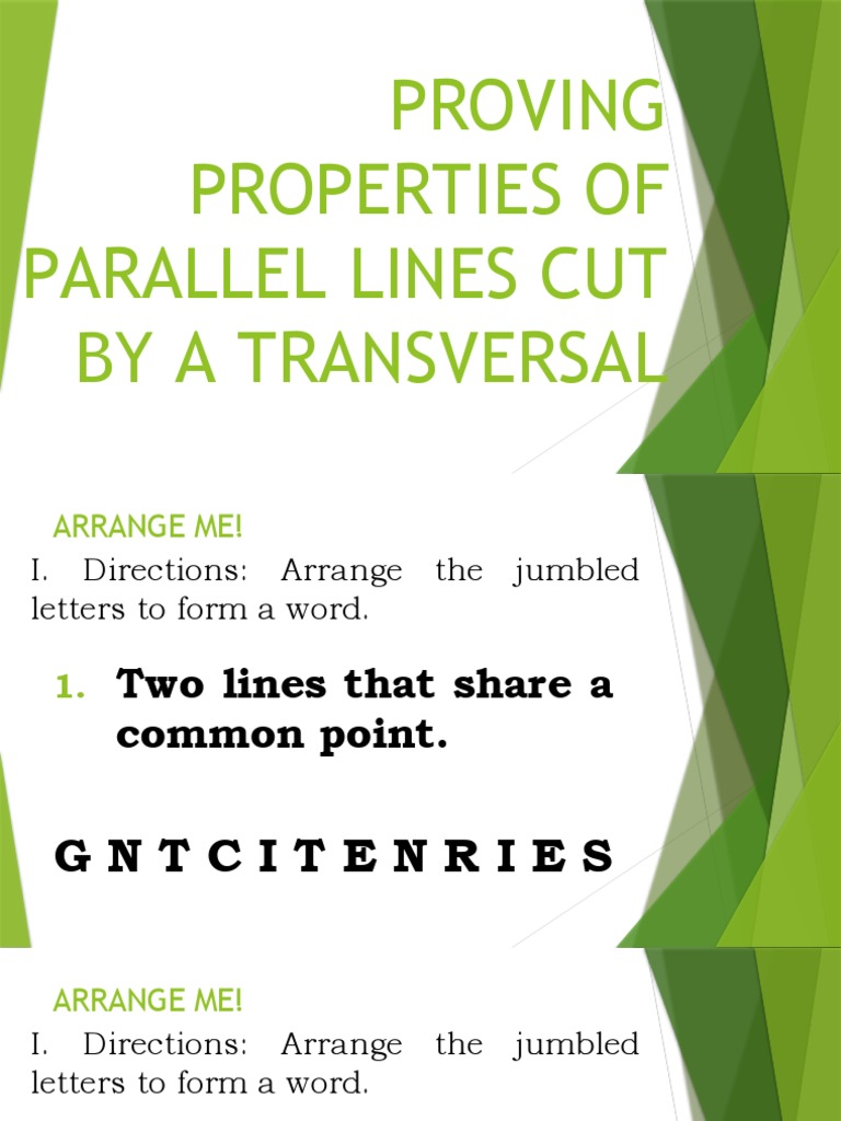 Proving Properties of Parallel Lines Cut by A Transversal | PDF