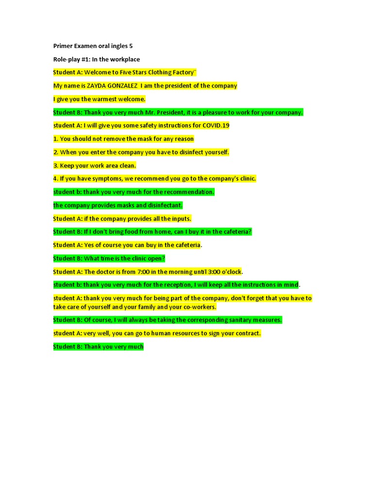 Oral English Exam Role-Plays | PDF | Wellness