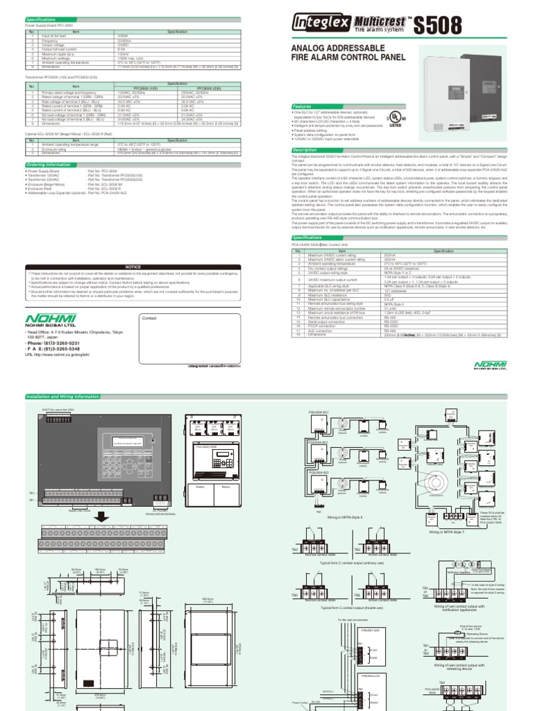 Analog Addressable Fire Alarm Control Panel - S508 | PDF