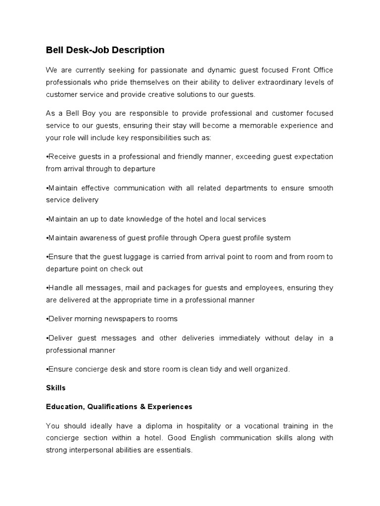 Bell Desk Job Description | PDF