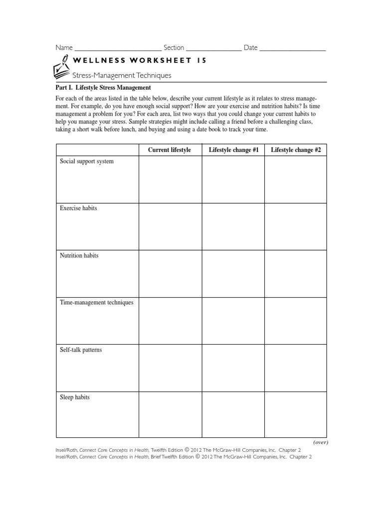 Stress Management and Wellness Worksheet | PDF