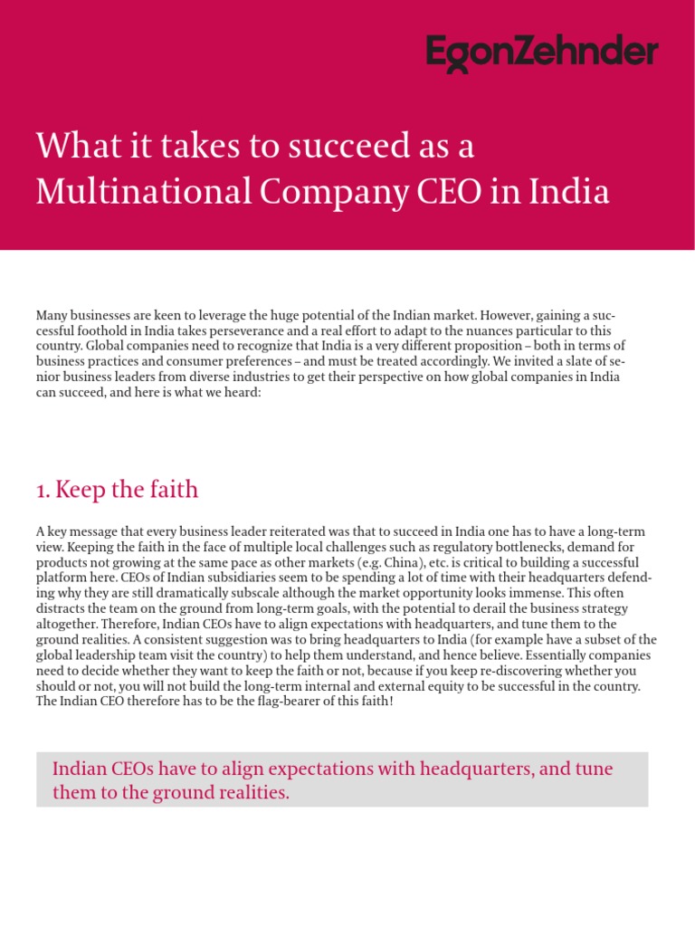 What It Takes To Succeed As An MNC Ceo in India 1 | PDF