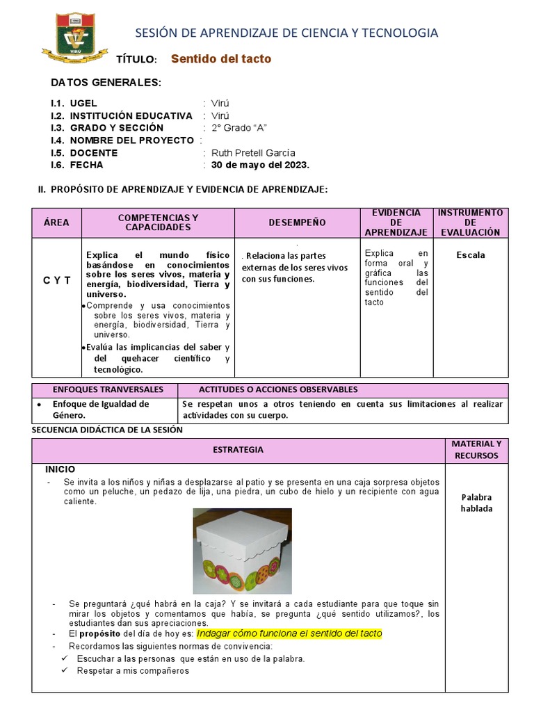 Sentido del Tacto en 2° Grado | PDF