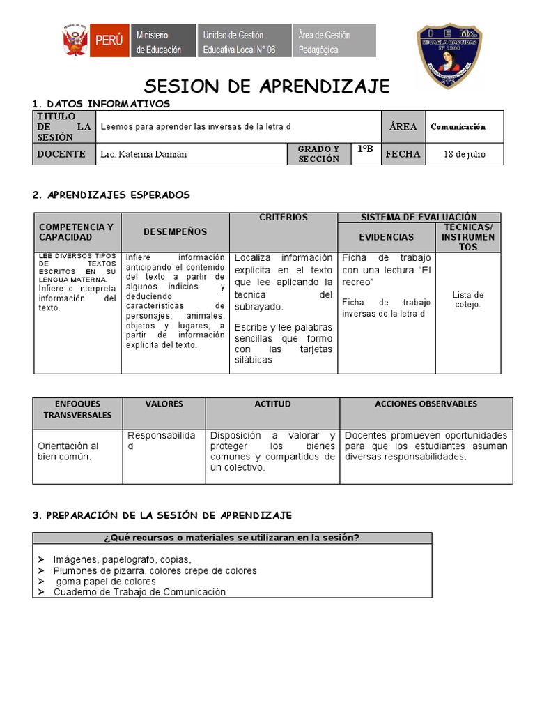 Sesion Ad Ed Id Od Ud Pdf Evaluación Aprendizaje