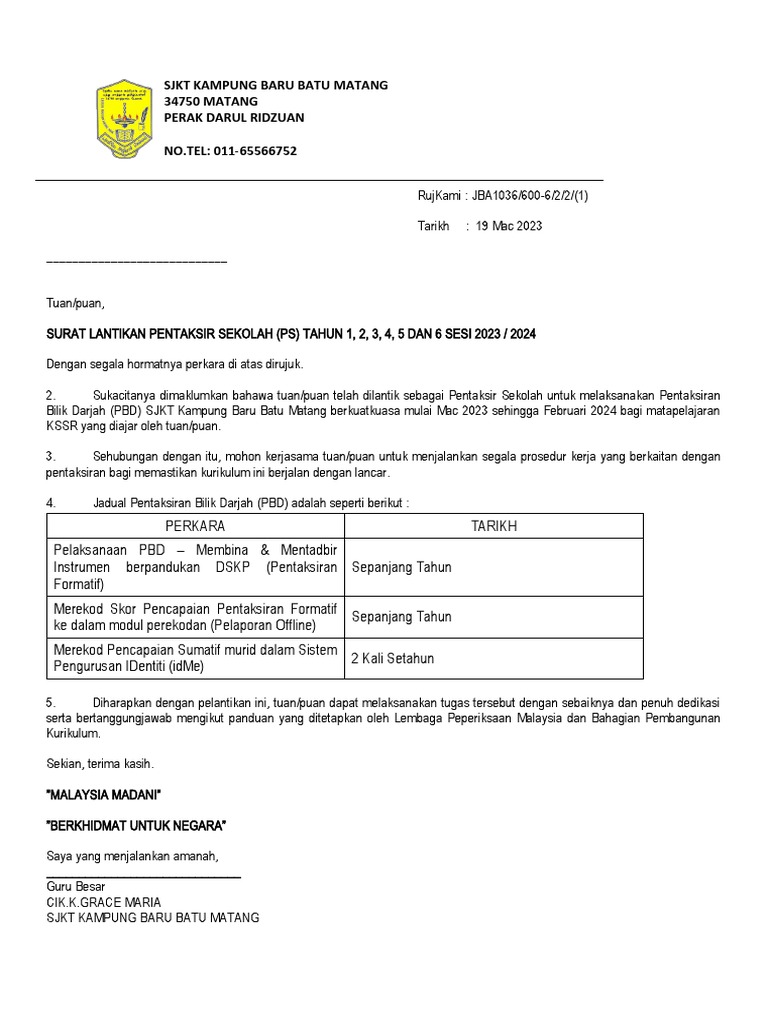 Surat Lantikan Pentaksir PBD dan PAJSK | PDF