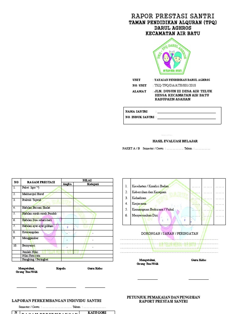 Raport TPQ Lengkap 1 Autosaved | PDF