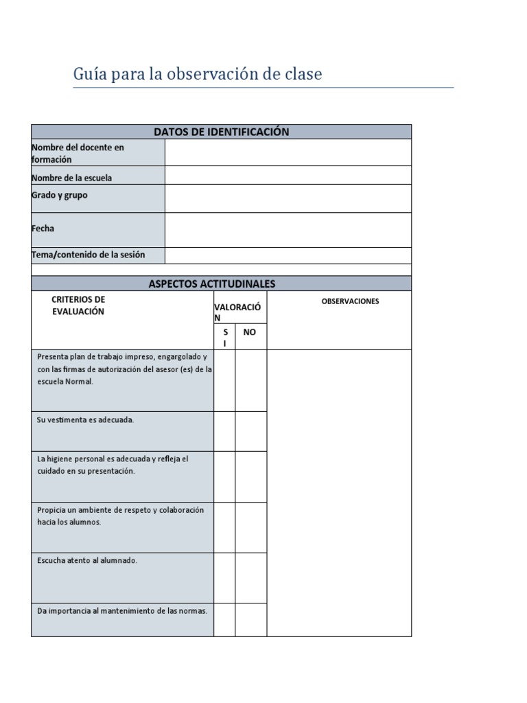 Guía para La Observación de Clase | PDF | Evaluación | Aprendizaje