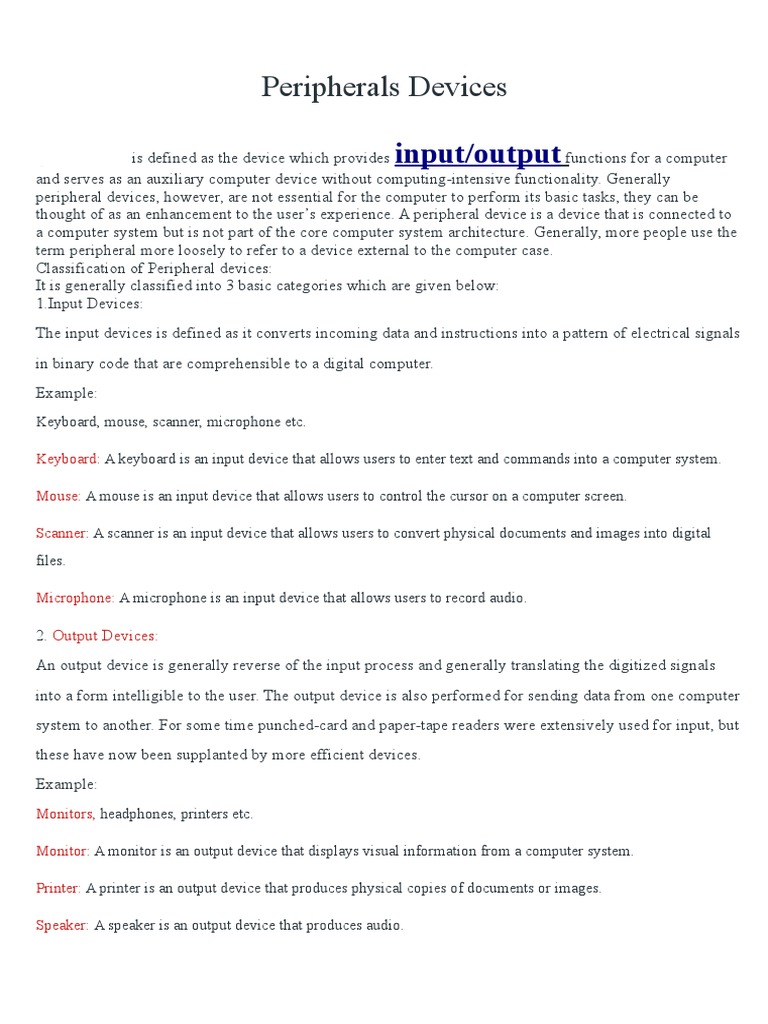 Peripheral Devices | PDF | Computer Data Storage | Input/Output