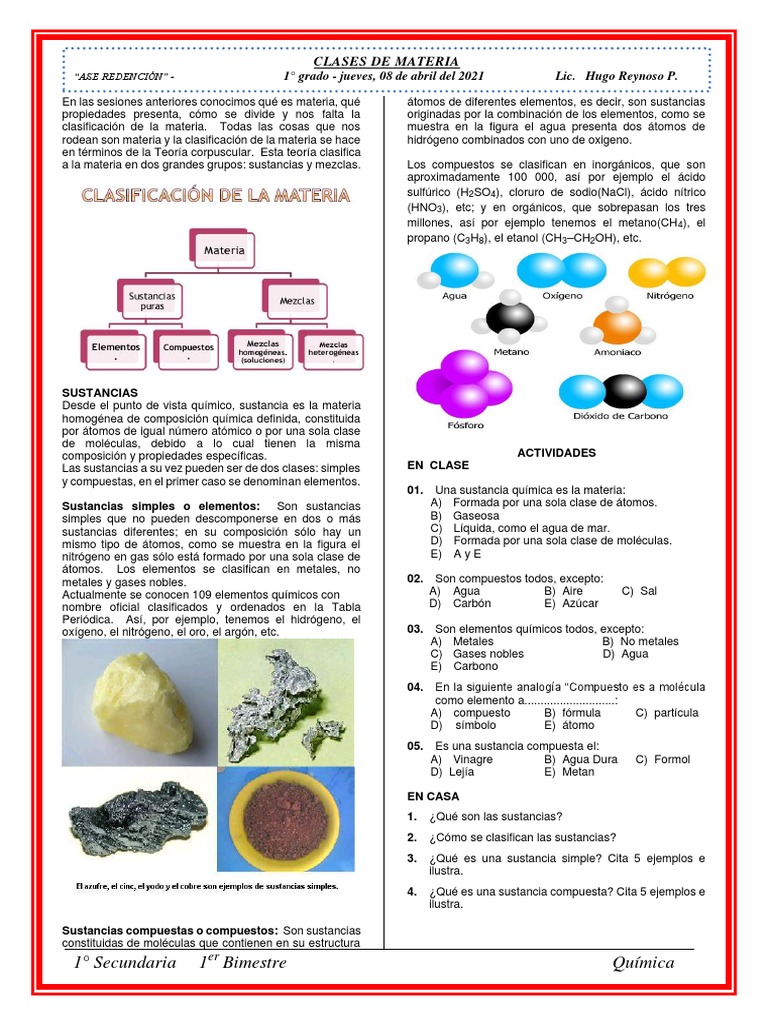 Clases de Materia | PDF | Compuestos químicos | Elementos químicos