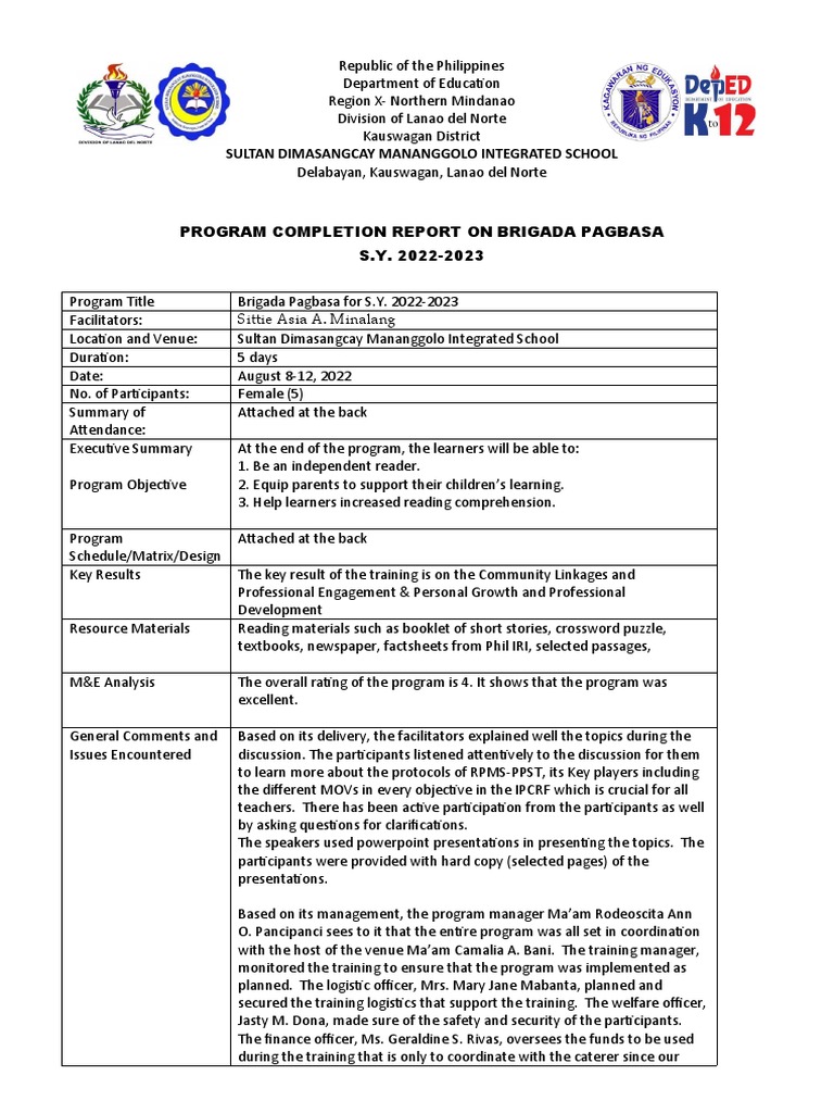 Brigada Pagbasa Program Report 2022-2023 | PDF