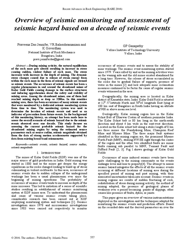 Overview of Seismic Monitoring and Assessment of Seismic Hazard Based On A Decade of Seismic ...