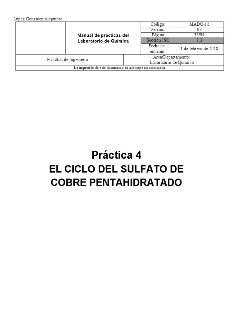 Practica 4. El Ciclo Del Sulfato de Cobre Pentahidratado | PDF