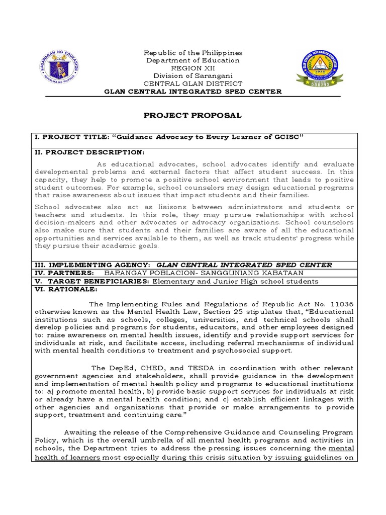 Project Proposal | PDF | Mental Health | School Counselor