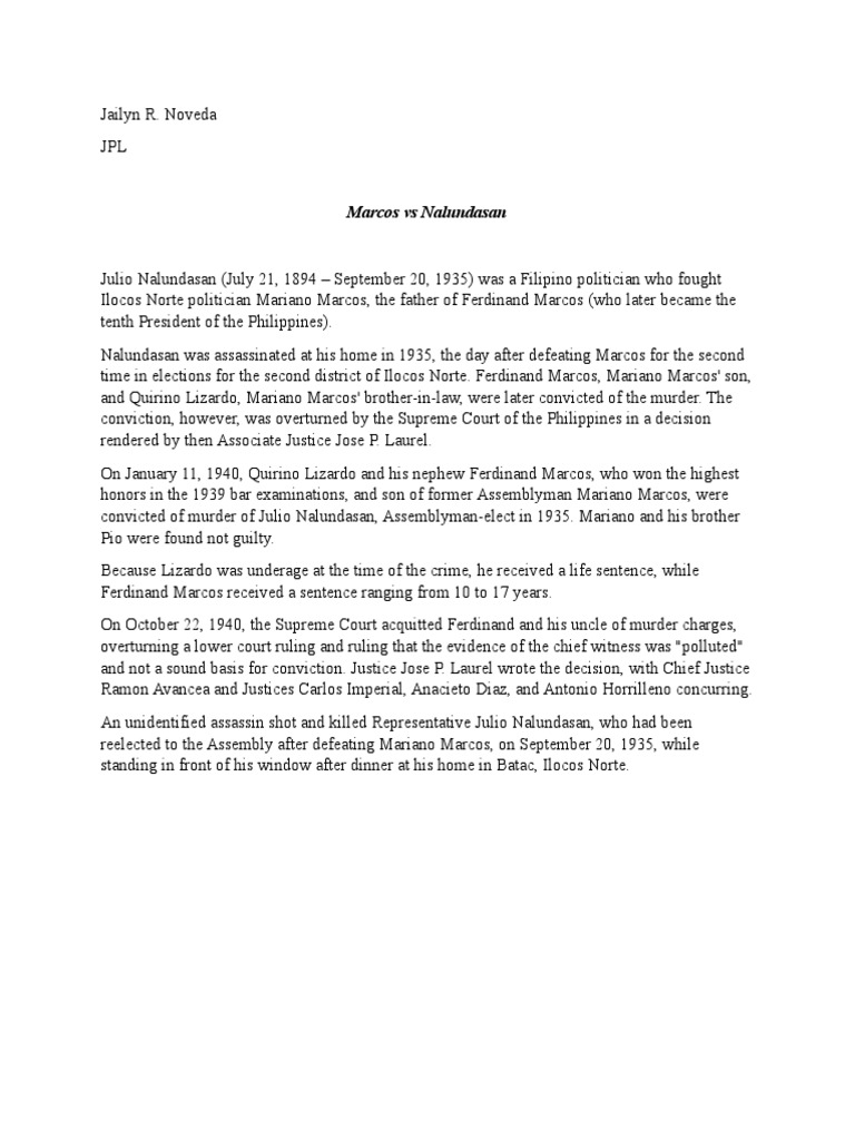 Marcos Vs Nalundasan - NOVEDA | PDF