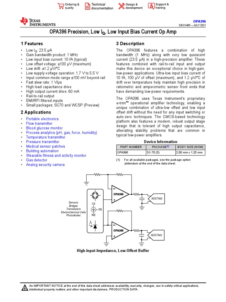 Opa 396 | PDF | Amplifier | Electrostatic Discharge