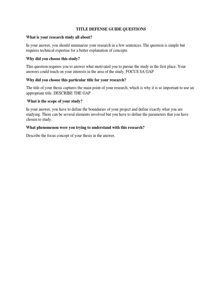 TITLE DEFENSE GUIDE QUESTIONS | PDF