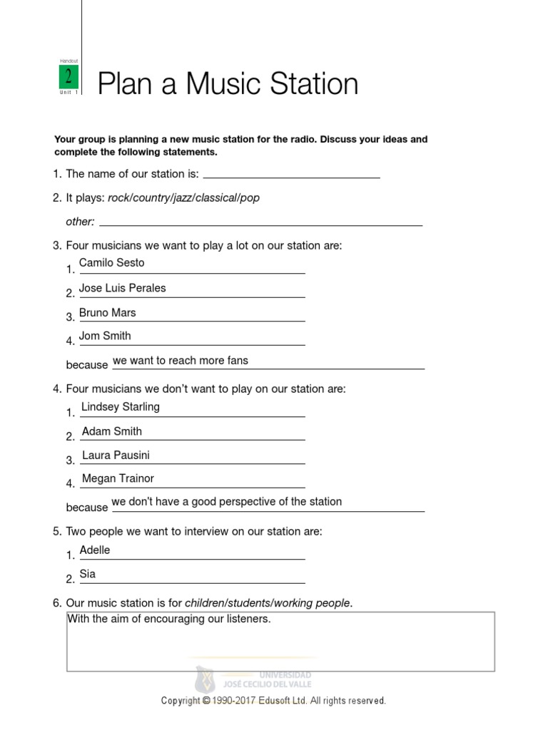 Documento 01 Basic I Handout 2 Unit 1 Meet A Rock Star Plan A Music ...