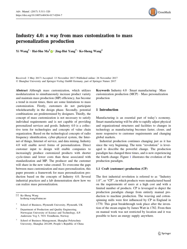 Industry 4.0 - A Way From Mass Customization To Mass Personalization ...